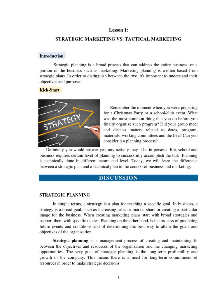 Chapter 1-STRATEGIC MARKETING VS. TACTICAL MARKETING | PDF | Marketing ...