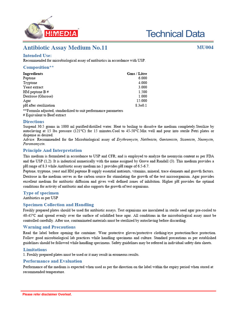 MU004 - Antibiotic Assay Medium 11 | Download Free PDF | Growth Medium ...
