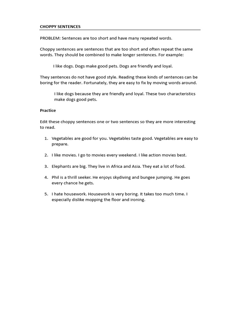 Activity On Choppy Sentences | PDF | Language Mechanics | Syntax