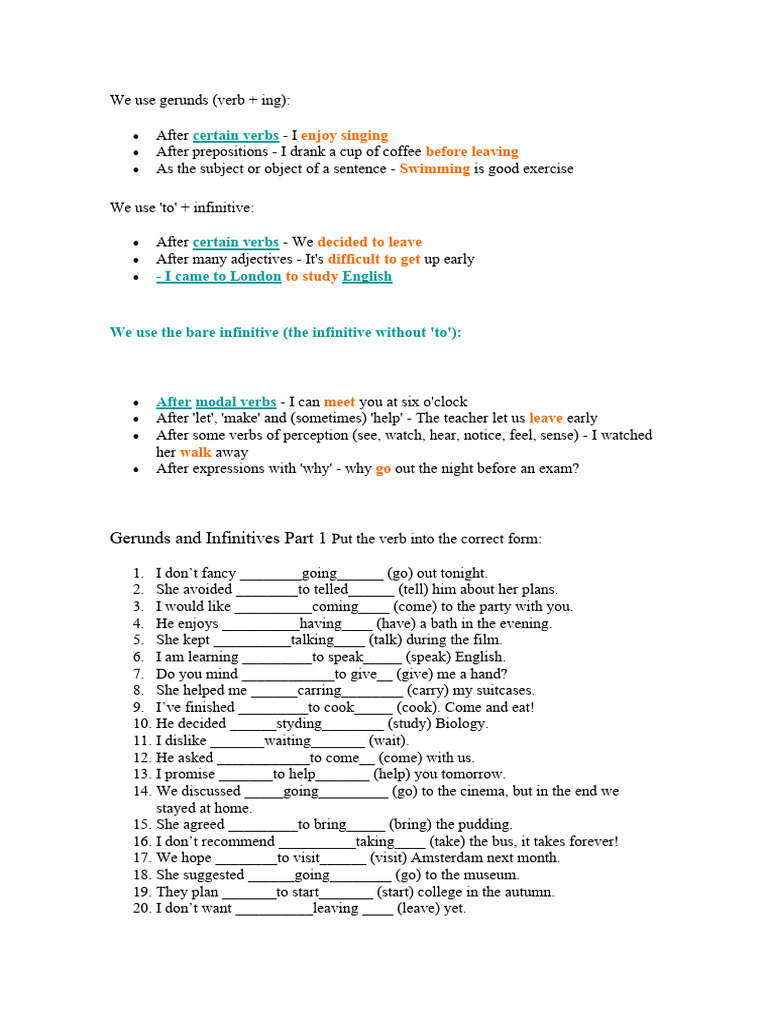GERUND AND INFINITIVE .Docm | PDF | Verb | English Language