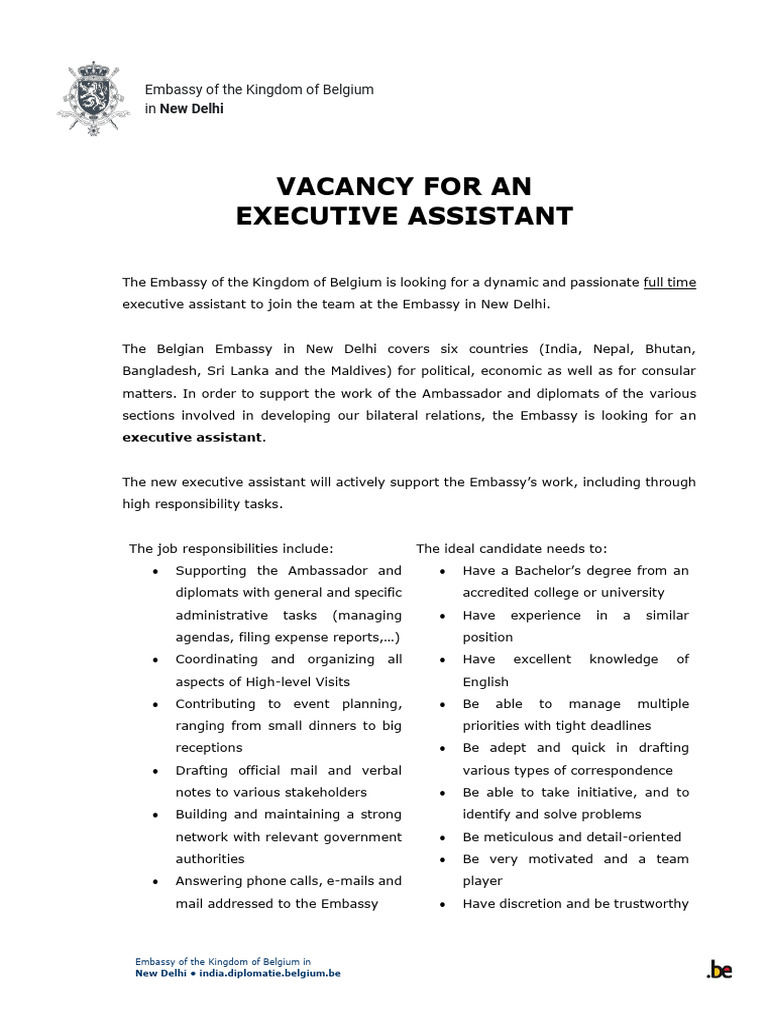Executive Assistant Vacancy | PDF | Diplomatic Mission