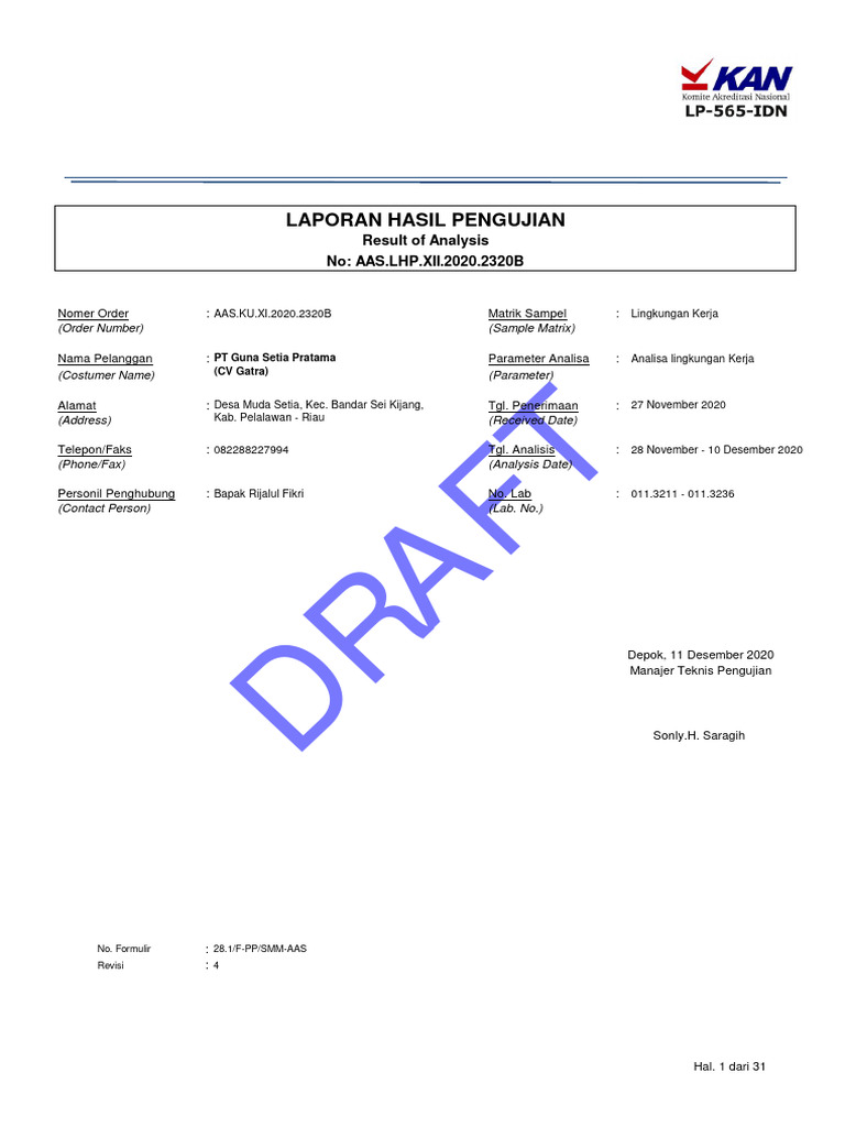 AAS - LHP.XII.2020.2320B PT Guna Setia Pratama | PDF | Teknologi & Rekayasa