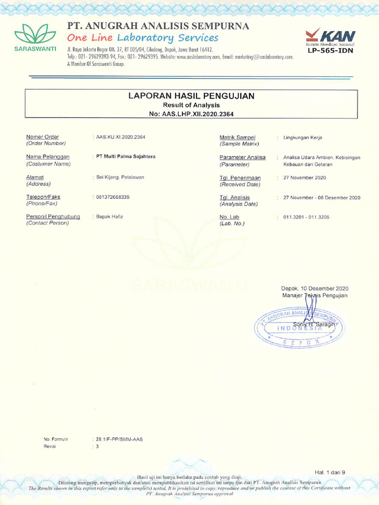 AAS - LHP.XII.2020.2364 PT Multi Palma Sejahtera 2 | PDF