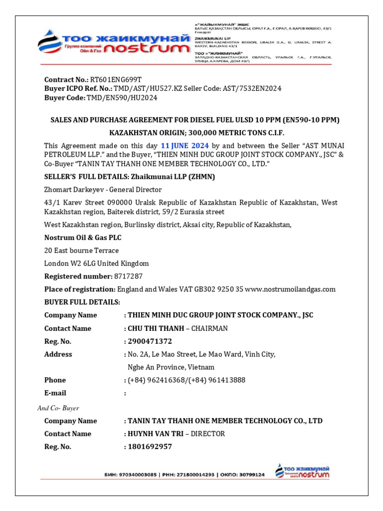 Diesel Fuel Purchase Agreement | PDF | Bill Of Lading | Letter Of Credit