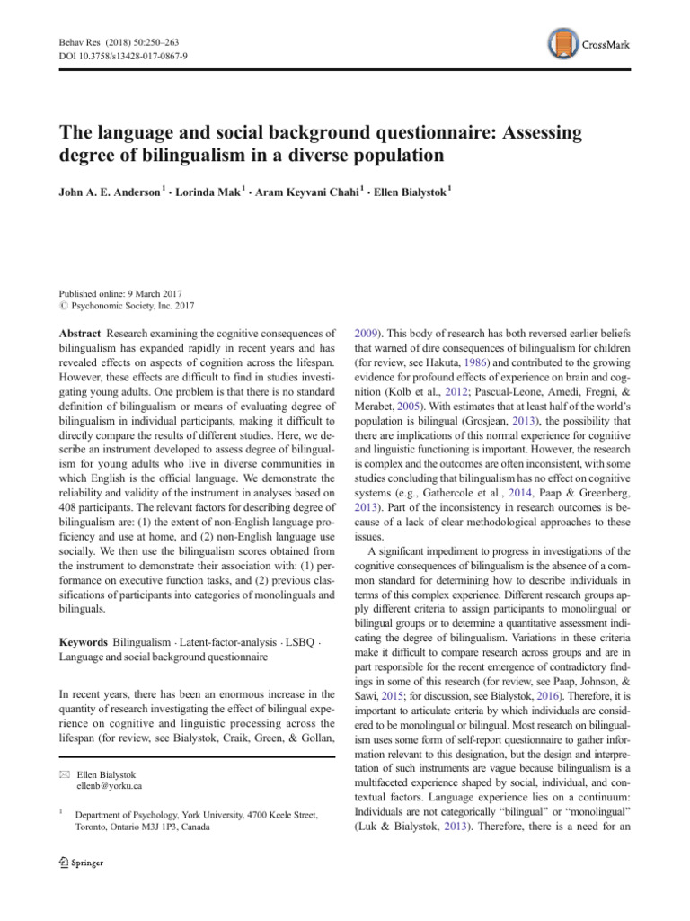 Language and Social Background Questionnaire | PDF | Factor Analysis ...