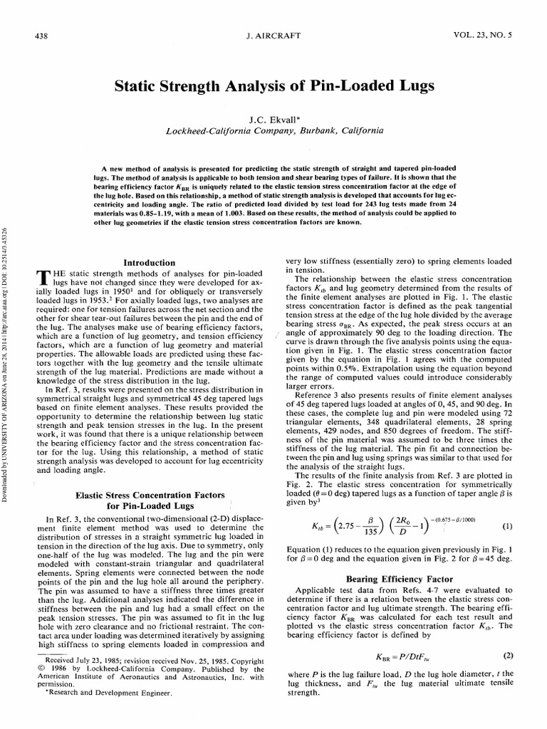 Static Strength Analysis of Pin-Loaded Lugs | PDF | Strength Of Materials | Stress (Mechanics)