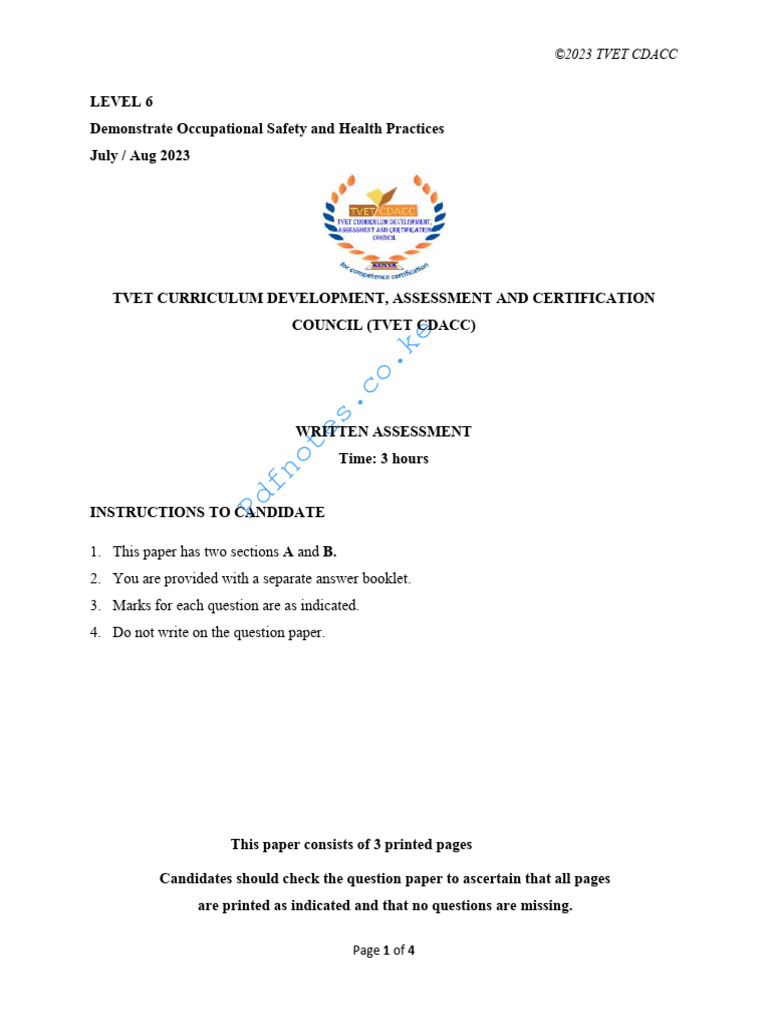 Demonstrate Occupational Safety and Health Practises Level 6 Qs6bin ...