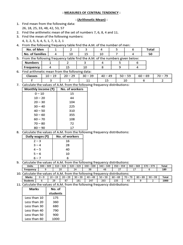 Measures of Central Tendency | PDF | Mean | Arithmetic Mean