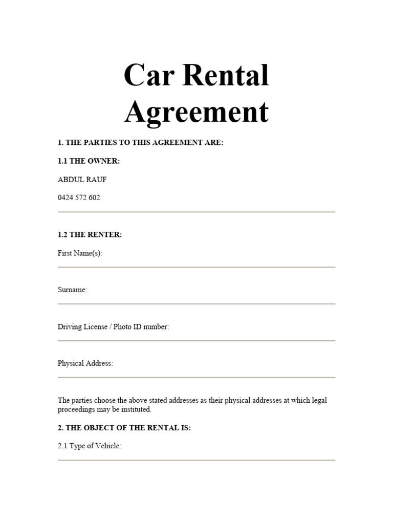 Car-Rental-Agreement-Template-Free-Word-Document | Download Free PDF ...