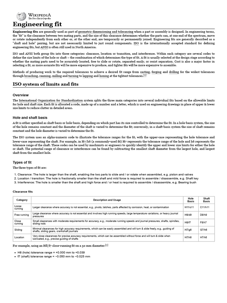 Engineering Fit and Tolerances | PDF | Engineering Tolerance ...