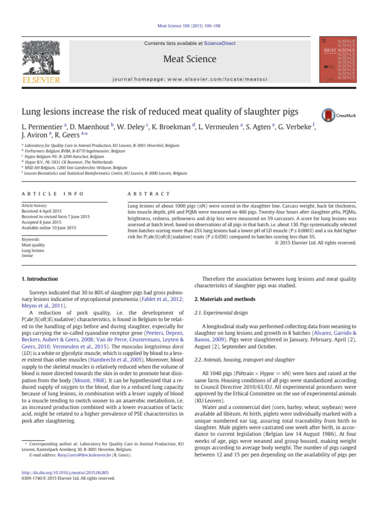 Lung Lesions Increase The Risk of Reduced Meat Quality of Slaughter ...