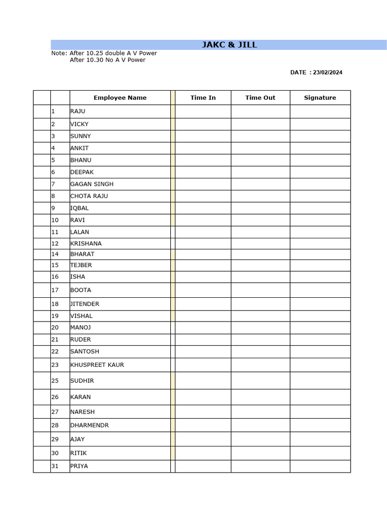 Daily Employee Attendance Sheet Excel | PDF