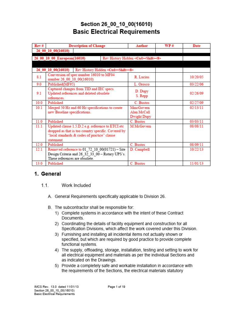 26 - 00 - 10 - 00 (16010) Basic Electrical Requirements | PDF | Electrical Components | Power ...