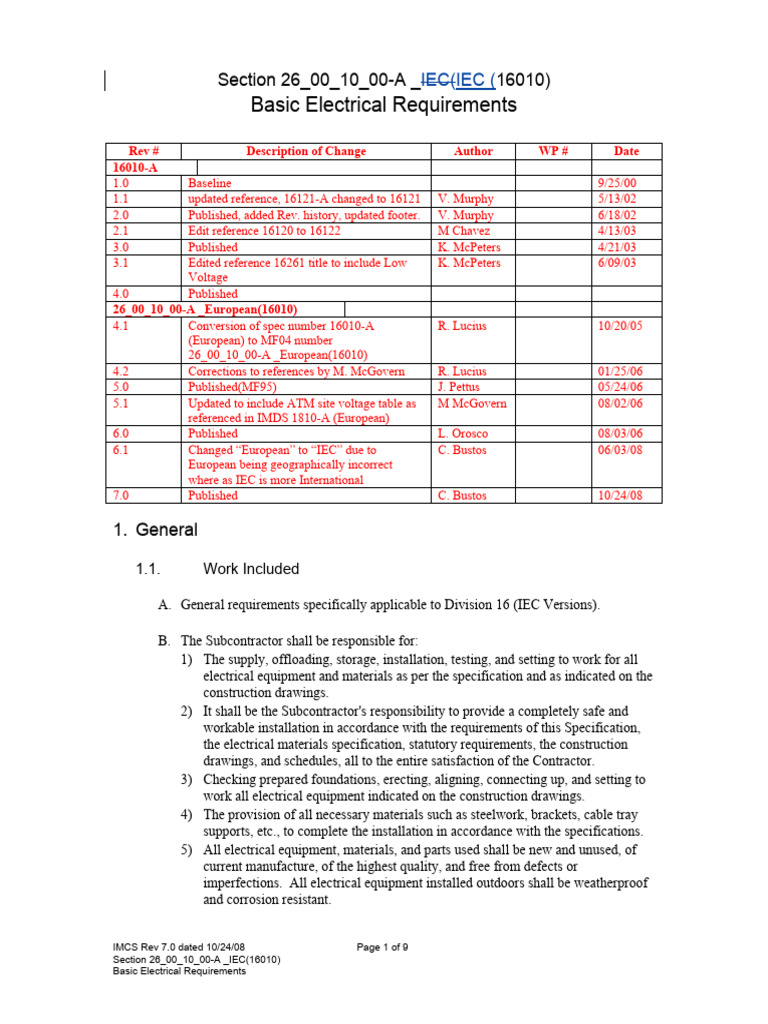 26 - 00 - 10 - 00-A - IEC (16010) Basic Electrical Requirements | PDF | Transformer | Electric Power