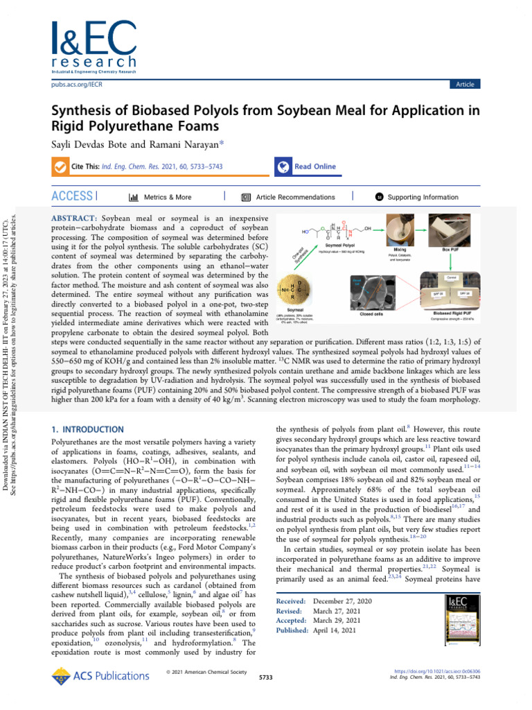 Synthesis of Biobased Polyols From Soybean Meal For Application in ...