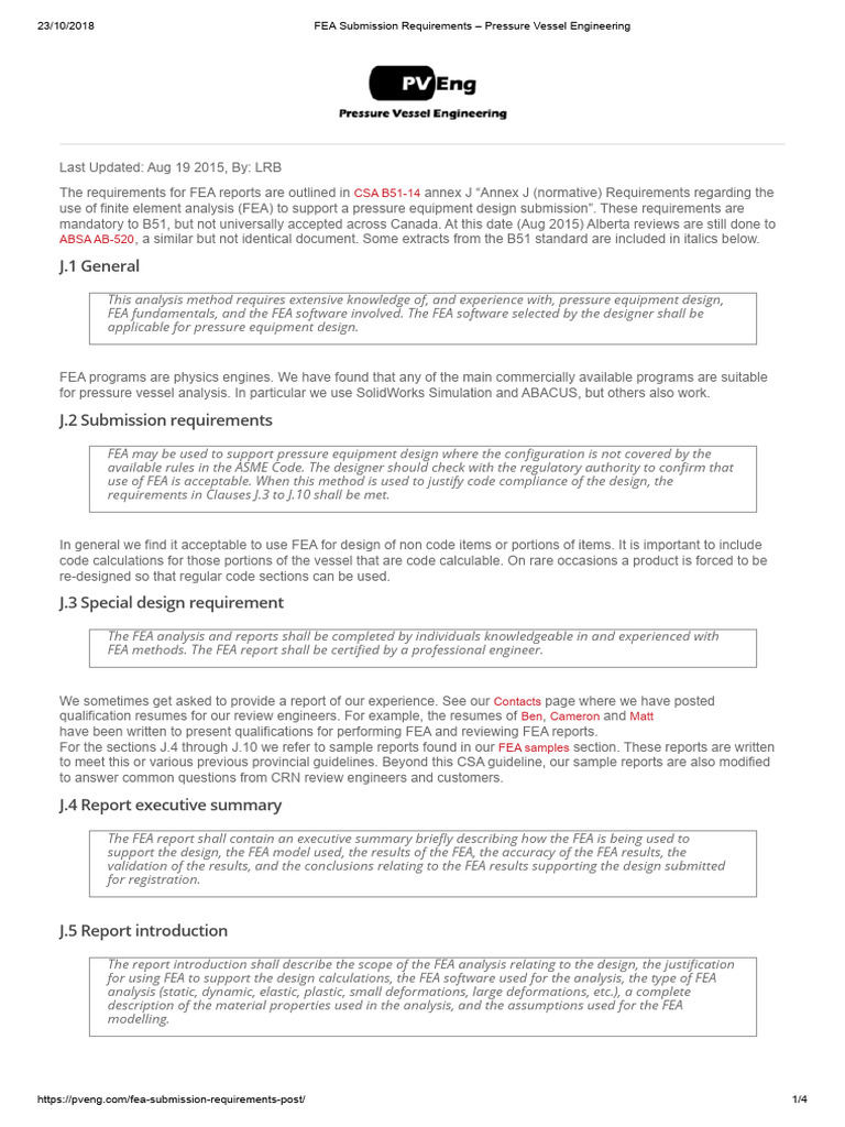 FEA Submission Requirements - CSA B51-14 Annex J "Annex J | PDF ...