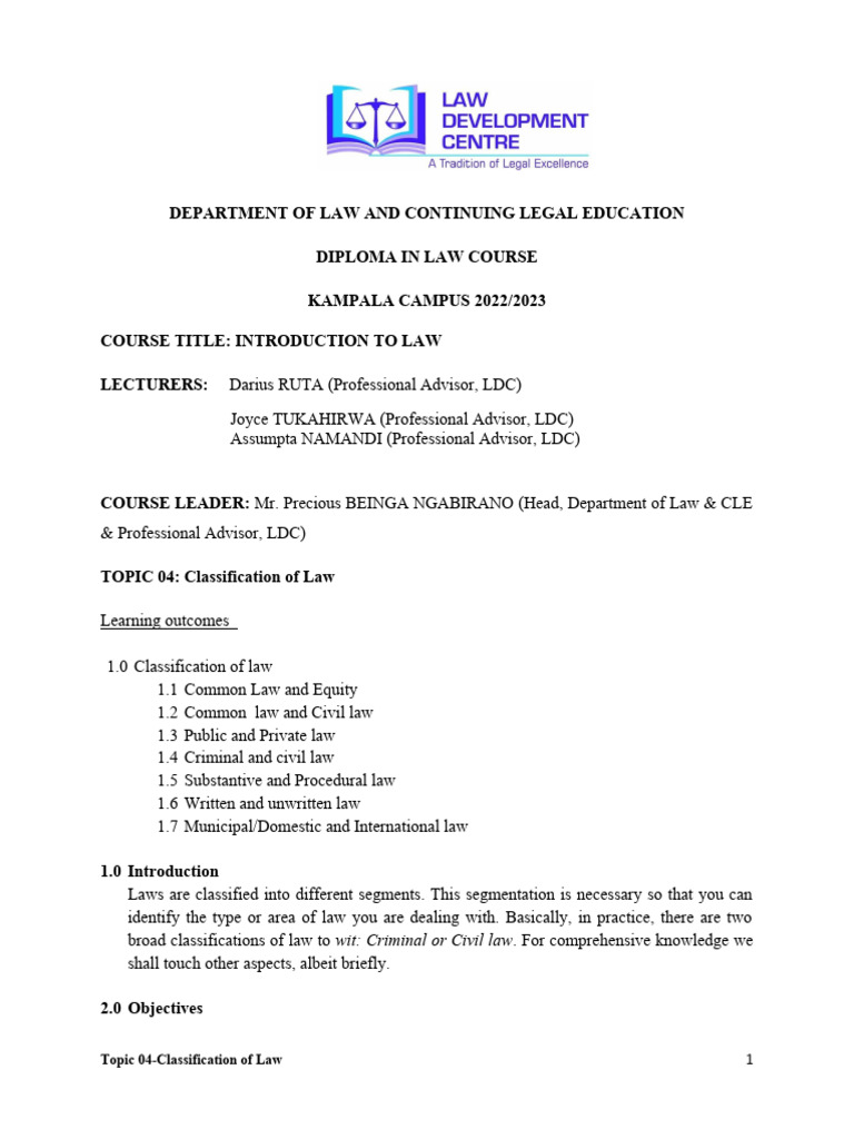 Introduction To Law - 04 | PDF | Common Law | Crimes