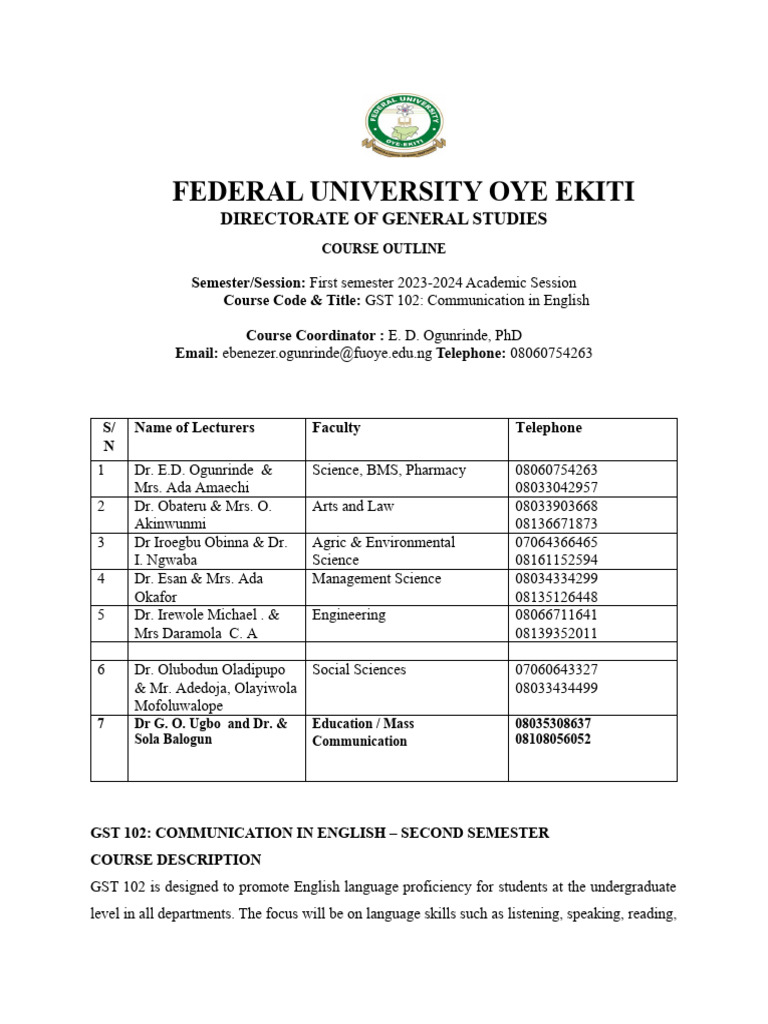 GST 102 Course Outline Updated-1 | PDF | Reading Comprehension | Essays