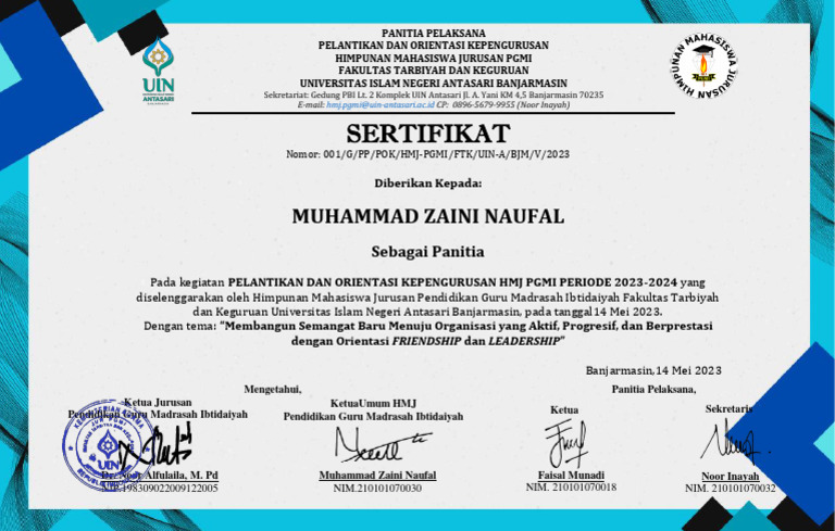 Format Sertifikat Panitia | PDF