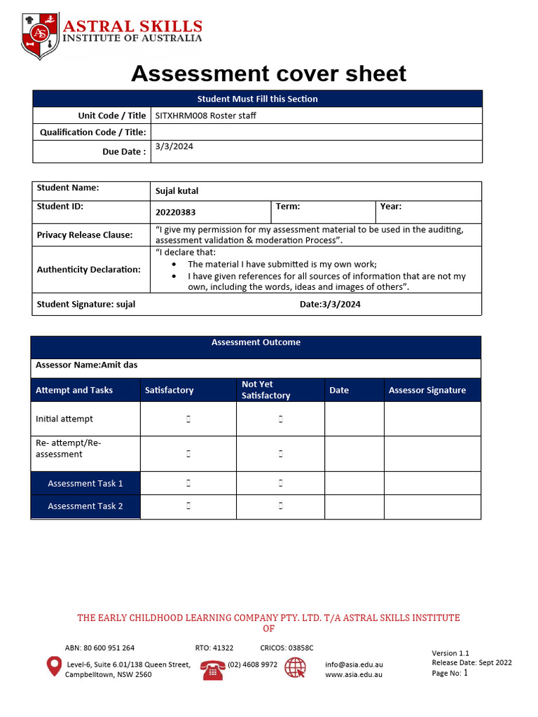 SITXHRM008 Student Assessment Tasks (1) (2) | Download Free PDF | Employment | Overtime