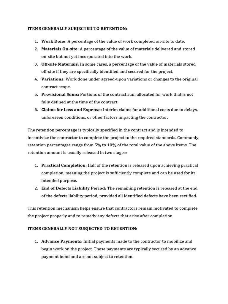 Items Generally Subjected To Retention | PDF | Cost Accounting | Insurance