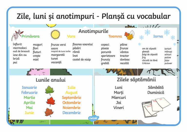 Zile, Luni, Anotimpuri - Plansa | PDF