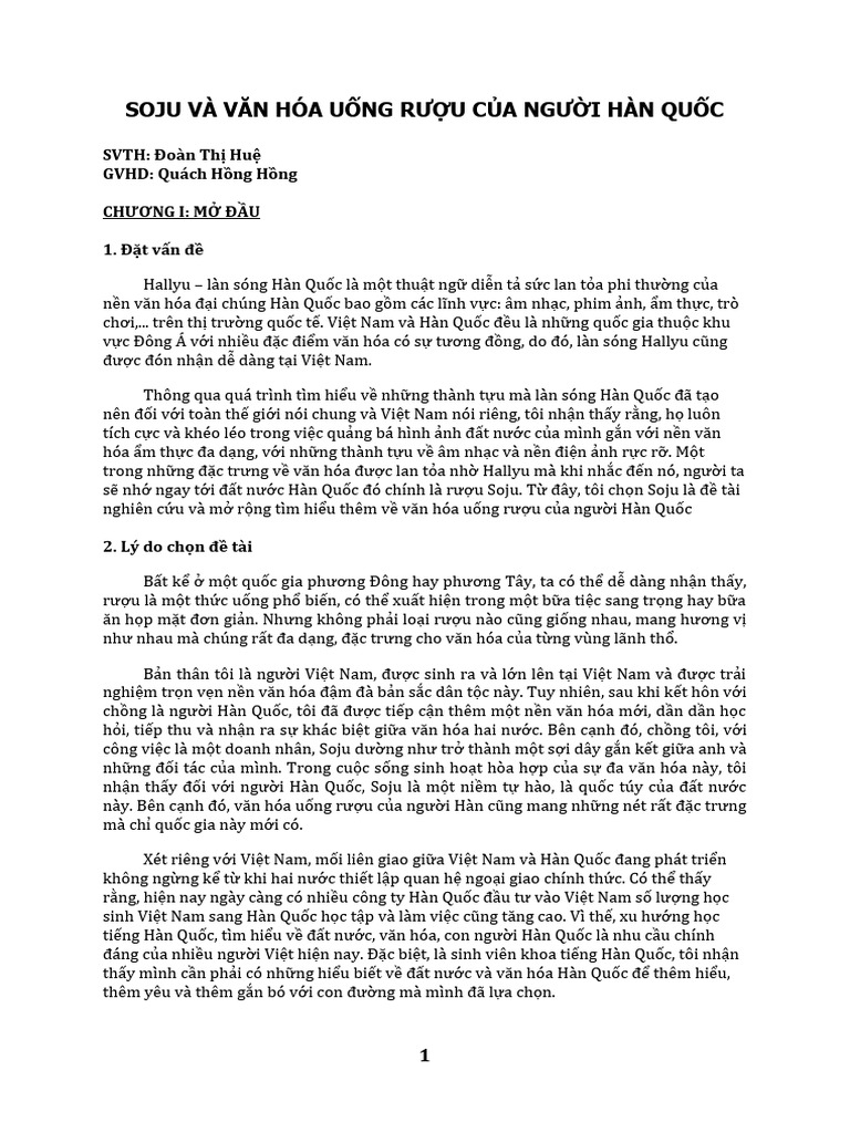 SOJU VÀ VĂN HÓA UỐNG RƯỢU CỦA NGƯỜI HÀN QUỐC | PDF