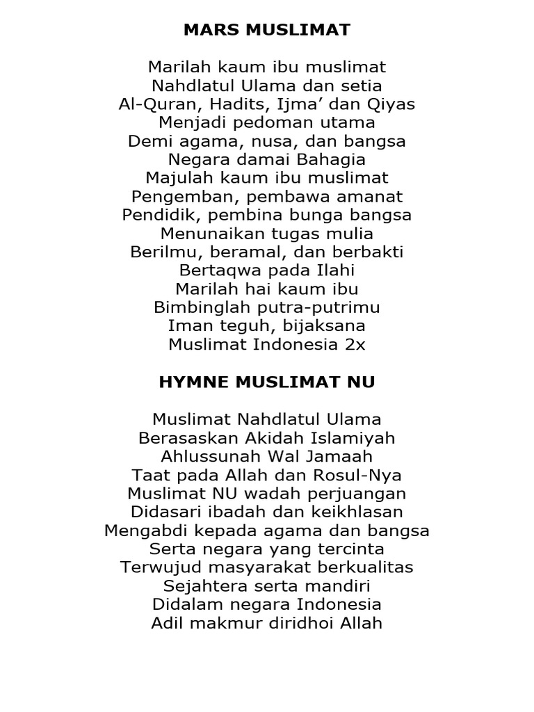 Mars Dan Hymne Muslimat | PDF | Agama & Spiritualitas