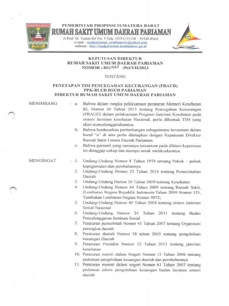 20 Sk Tim Pencegahan Kecurangan Fraud Pdf