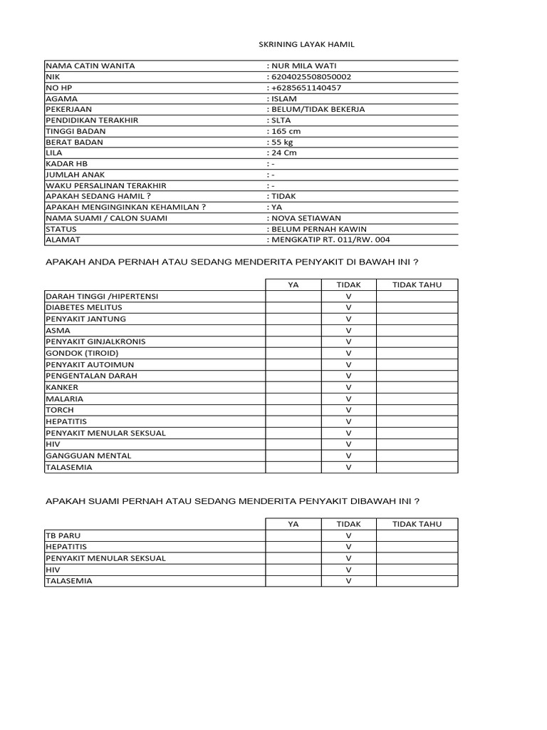 Skrining Layak Hamil-1-1 | PDF