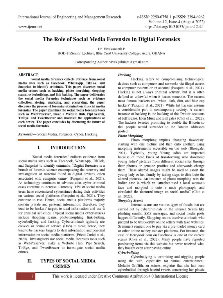 The Role of Social Media Forensics in Digital Fore | PDF | Cybercrime ...