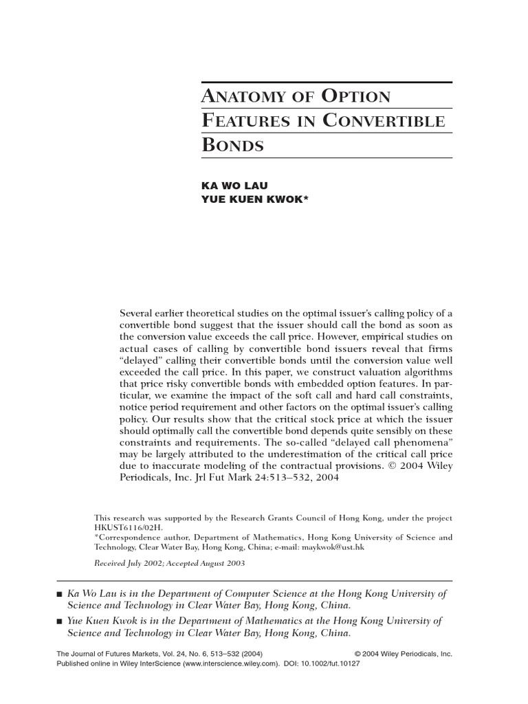 Anatomy of Option Features in Convertible Bonds - 2004 | PDF | Bonds ... Anatomy of Option Features in Convertible Bonds - 2004 | PDF | Bonds ...