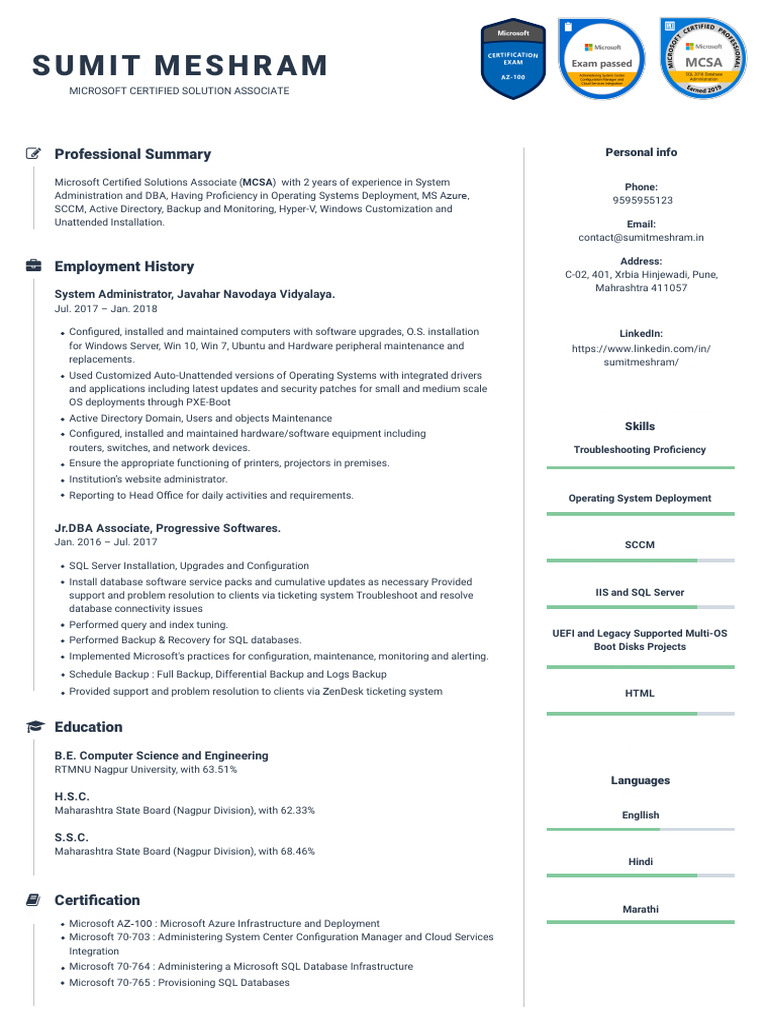 Sumit Meshram Resume | PDF | Operating System | Active Directory