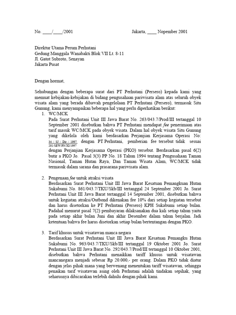 Surat SBW - 20 Nop 01 | PDF