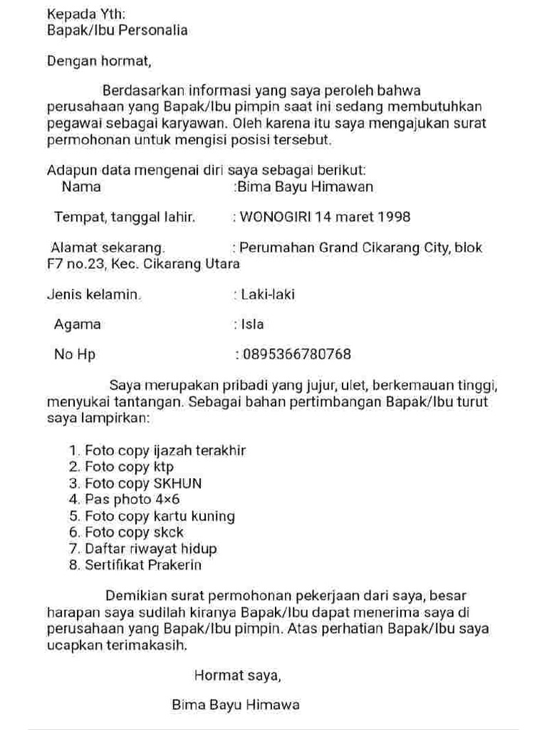 CV Lamaran (Bima Bayu Himawan) | PDF