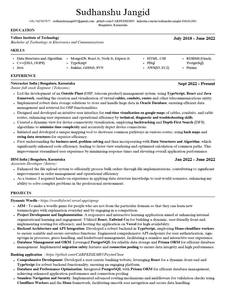 Sudhanshu Jangid Resume | PDF | Databases | Postgre Sql