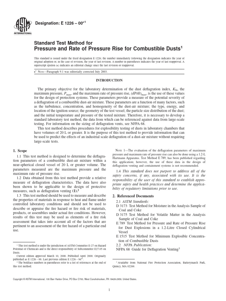 ASTM E 1226 Ensayo - Explosion - Polvo | PDF | Pressure | Combustion
