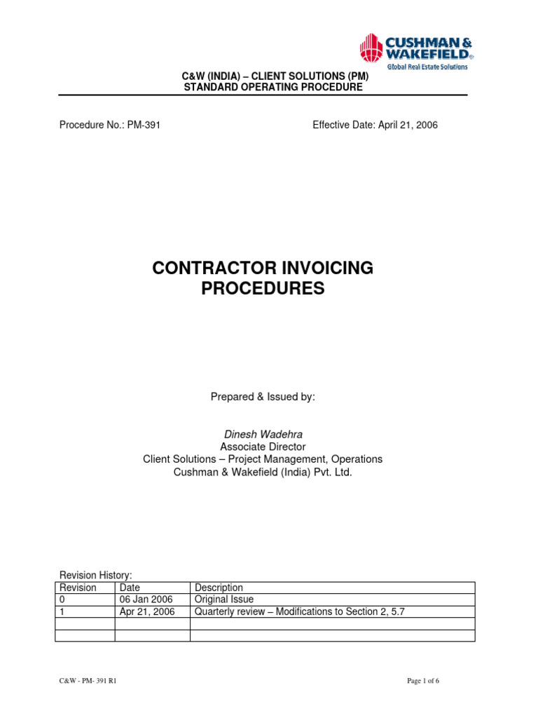SOP PM 391 Contractor Invoicing Procedures | PDF | Invoice | Receipt