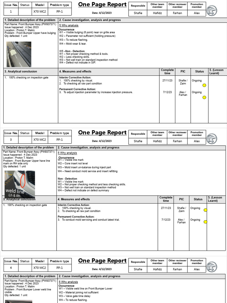 OPR Front Bumper Assy - Problem Pickup - 06122023 | PDF