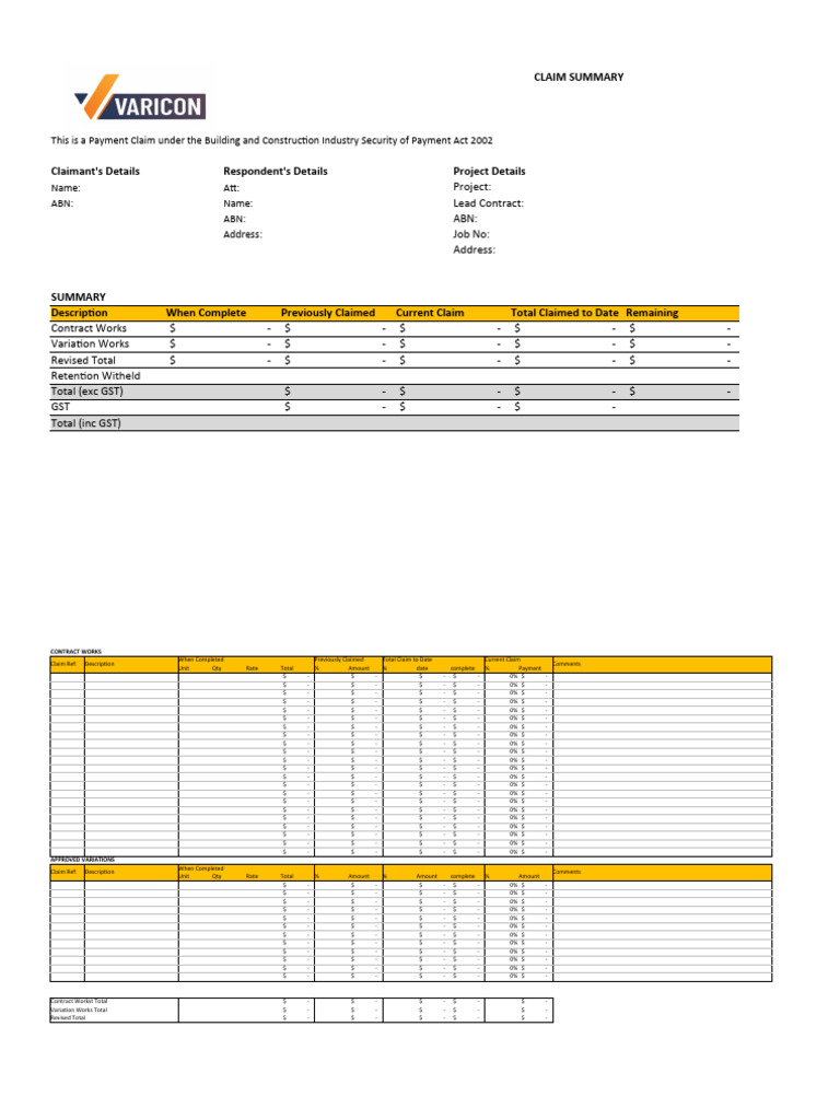 Progress Claim Excel Download | PDF