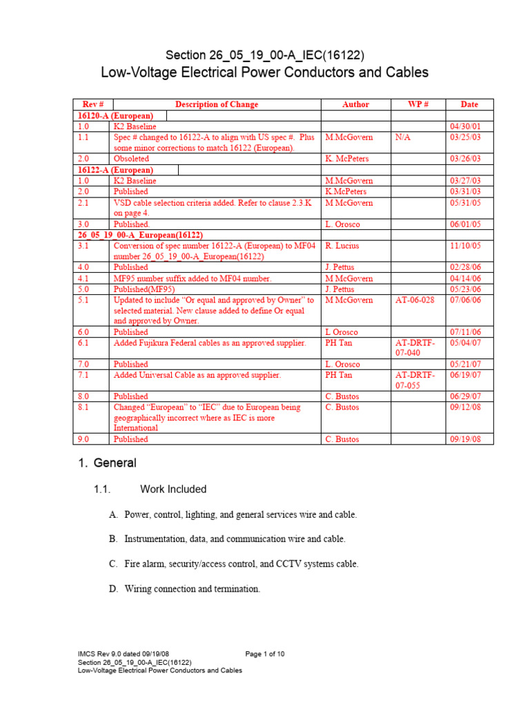 26 - 05 - 19 - 00-A - IEC (16122) Low-Voltage Electrical Power Conductors and Cables | PDF ...