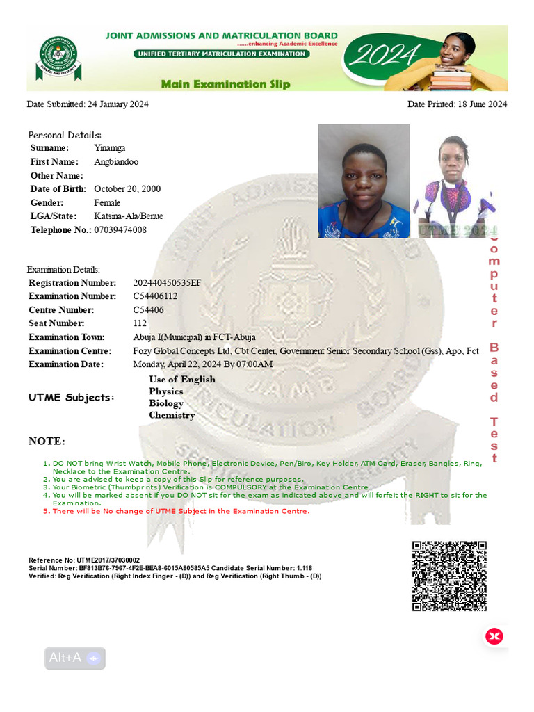 Slipsprinting - Jamb.gov - NG ShowReport | PDF