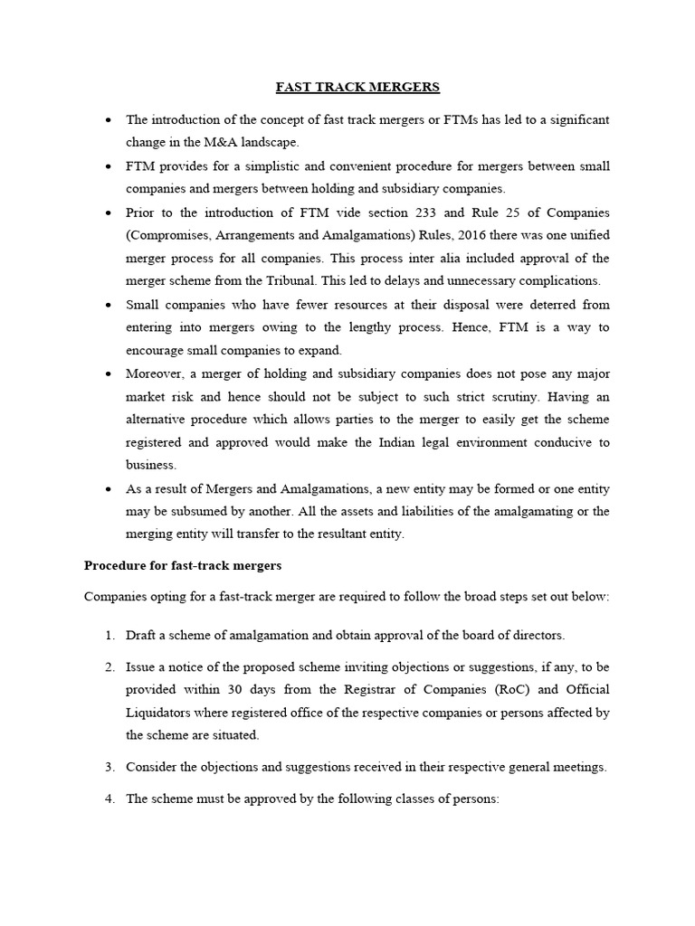 Fast Track Mergers | PDF | Liquidation | Private Law