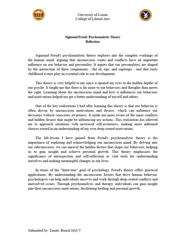 Theories of Personality Reflection Paper | PDF | Unconscious Mind | Psychology