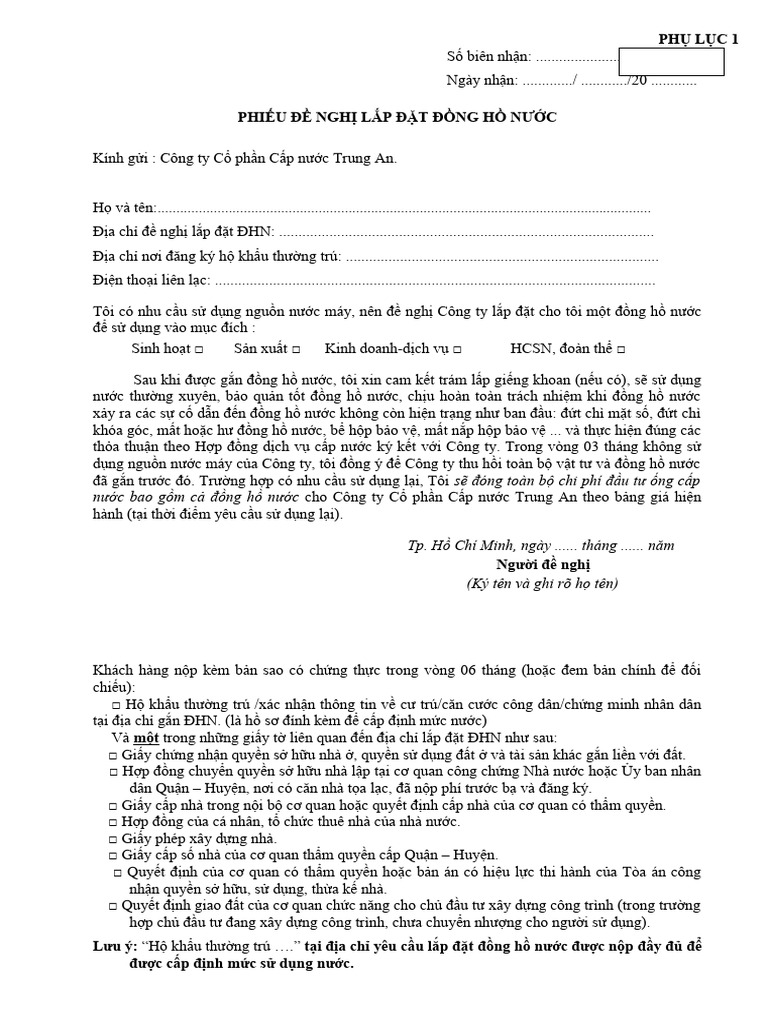 Phuluc1 - Phieu de Nghi Lap Dat DHN | PDF