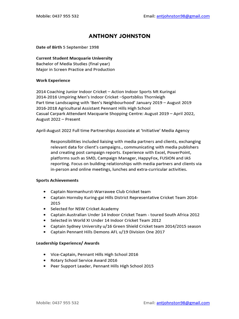Anthony Johnston CV 2023 PDF | PDF | Business | Social Science