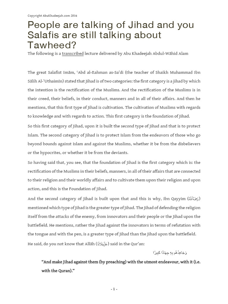 People Are Talking of Jihad and You Sala | PDF | Tawhid | Jihad