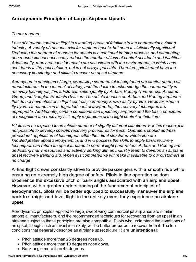 Boeing - Aerodynamic Principles of Large-Airplane Upsets | PDF | Flight ...