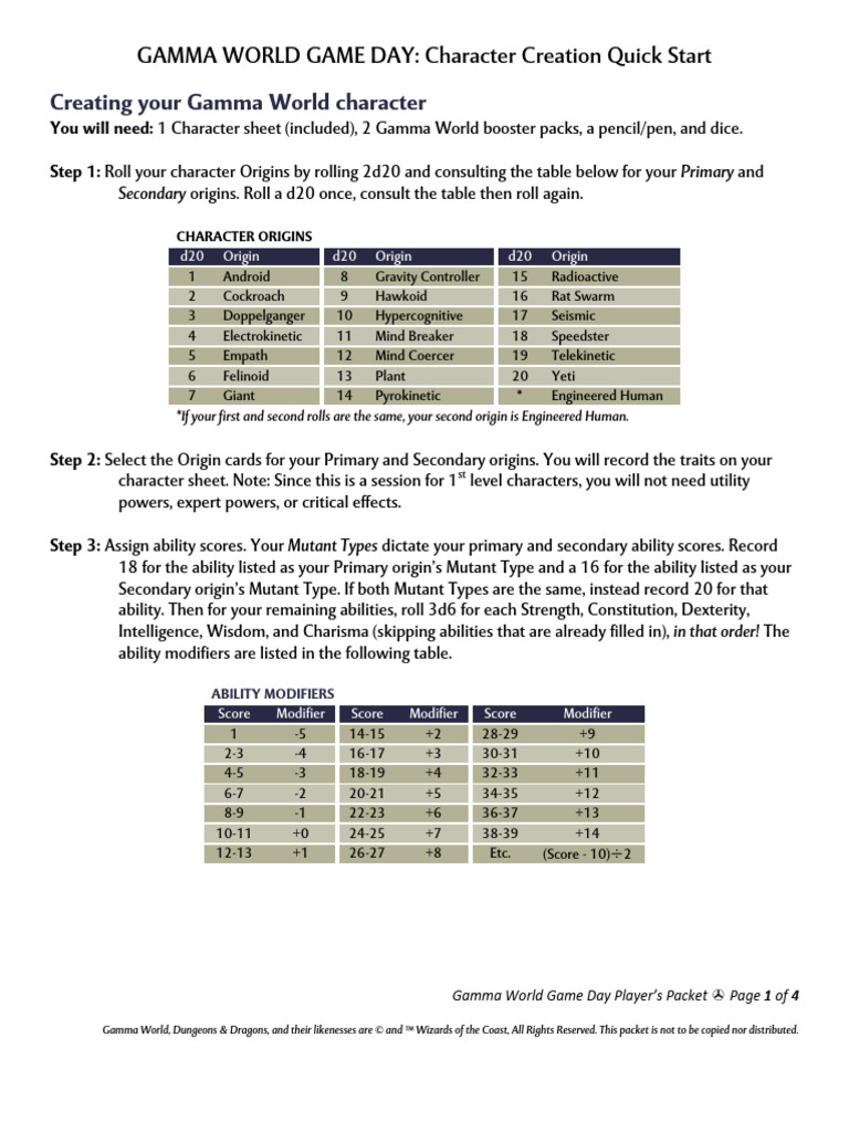 Creating Your Gamma World Character | PDF | Role Playing Video Games ...