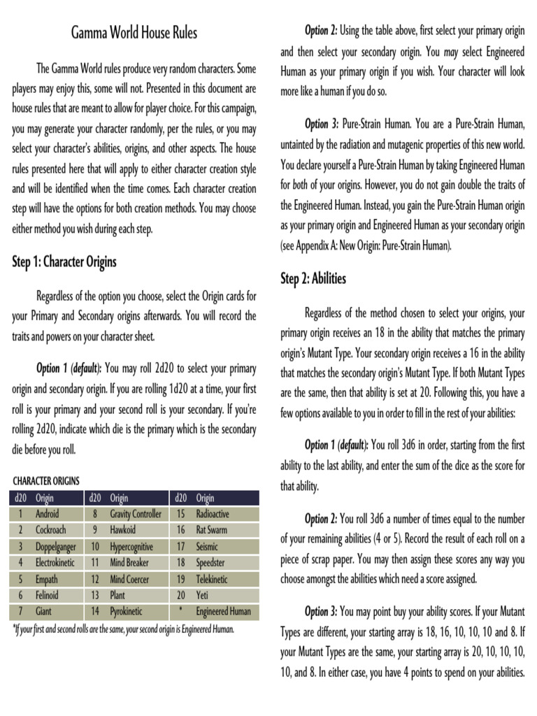 Gamma Terra Campaign House Rules | PDF | Dice